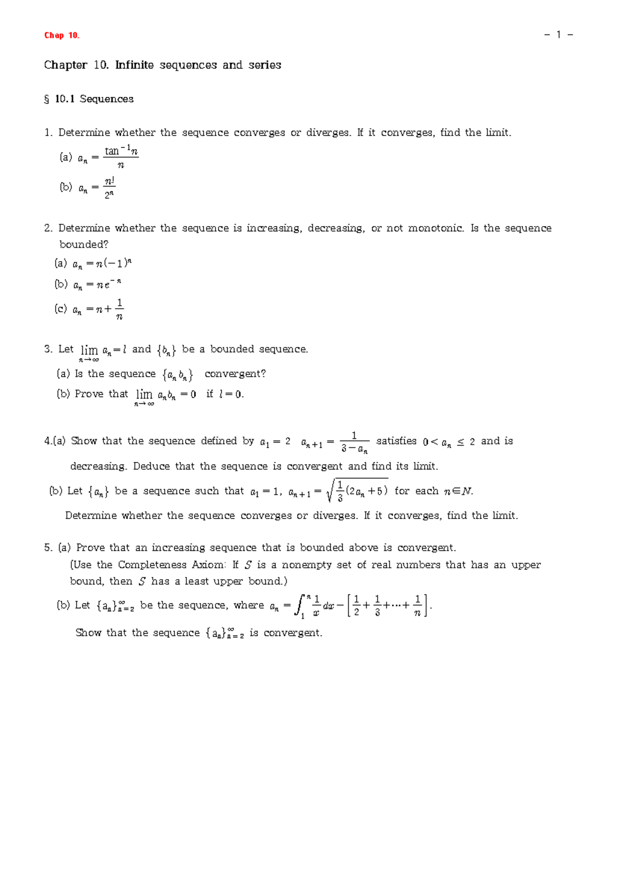 Chap 10 - 프셋 문제입니다. - Chapter 10. Infinite sequences and series § 10 ...