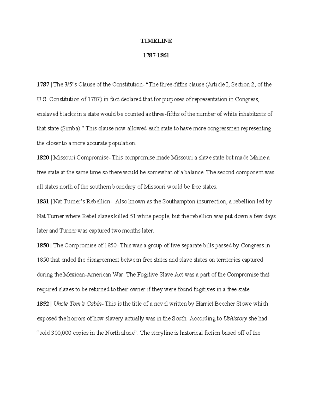 American history - Timeline - TIMELINE 1787- 1787 | The 3/5’s Clause of ...