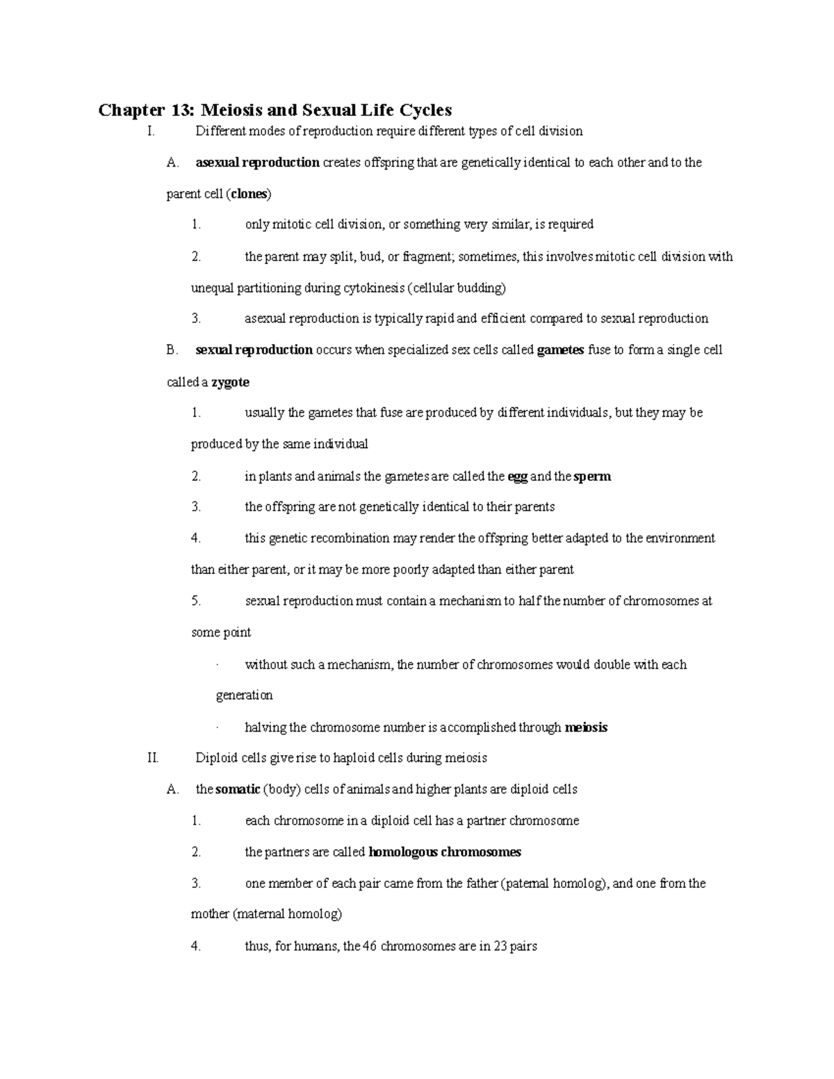 Biology chapter 13- meiosis - Chapter 13: Meiosis and Sexual Life ...