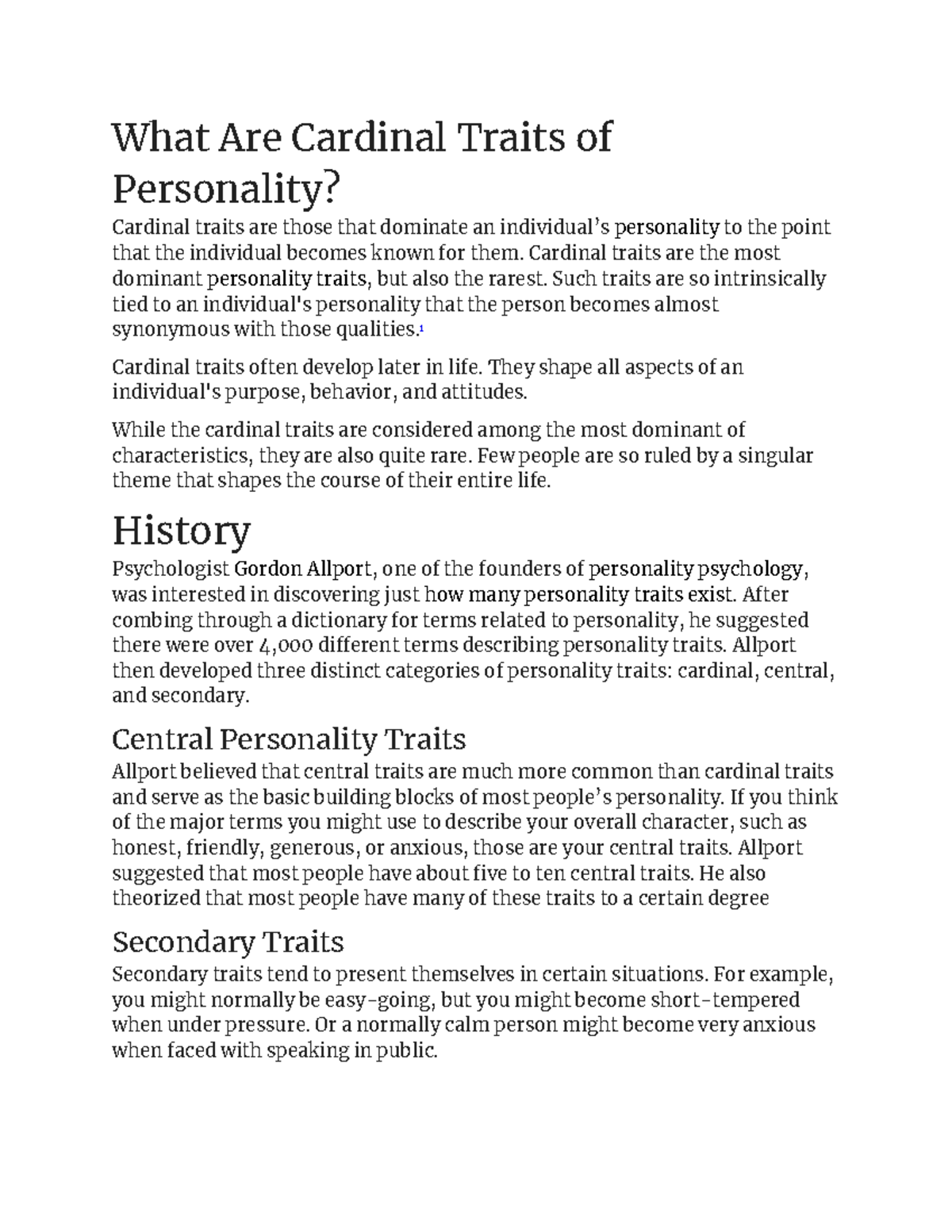 Cardinal Traits of Personality Notes - What Are Cardinal Traits of ...