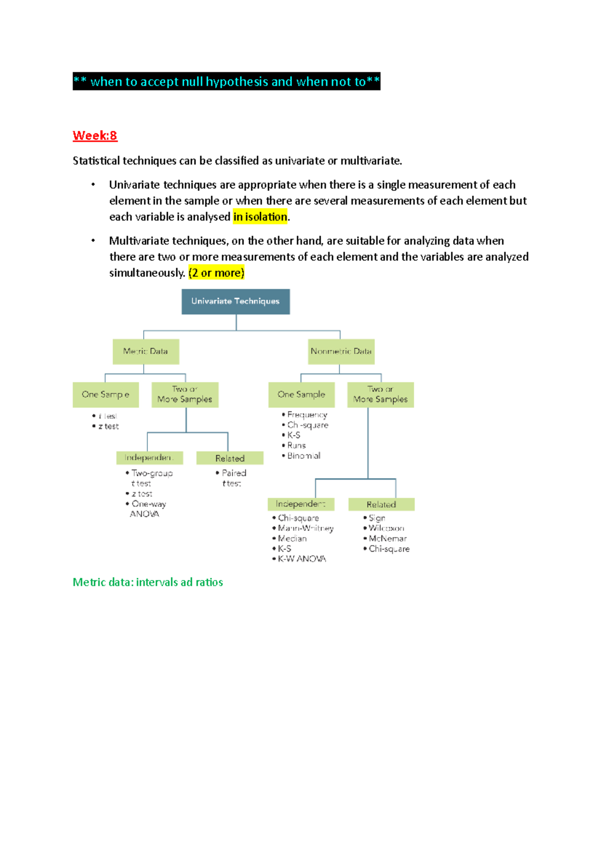 Imp stats parts - summary - ** when to accept null hypothesis and when ...