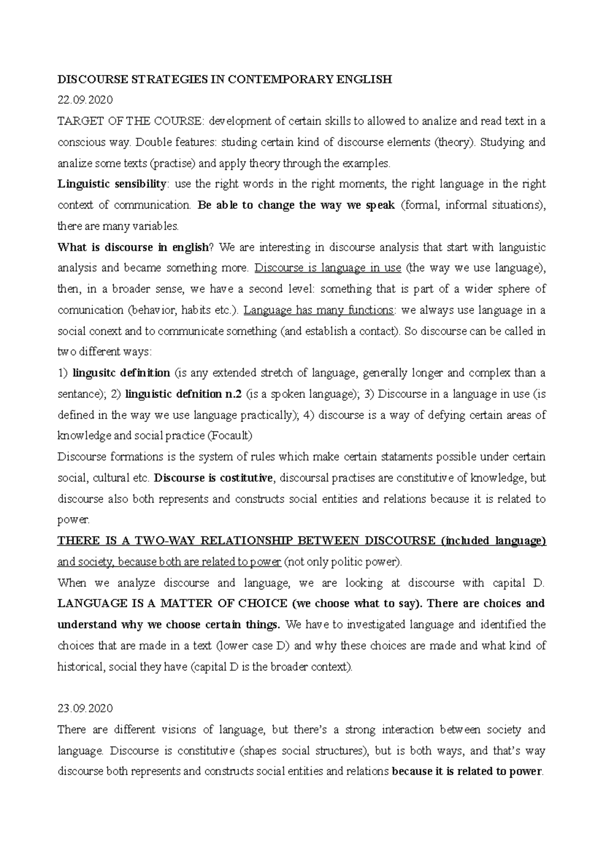 Discourse-strategies (appunti) - DISCOURSE STRATEGIES IN CONTEMPORARY ...