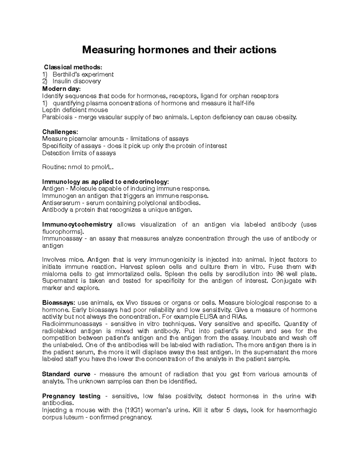 Lecture 2 Measuring hormones and their action - Measuring hormones and ...