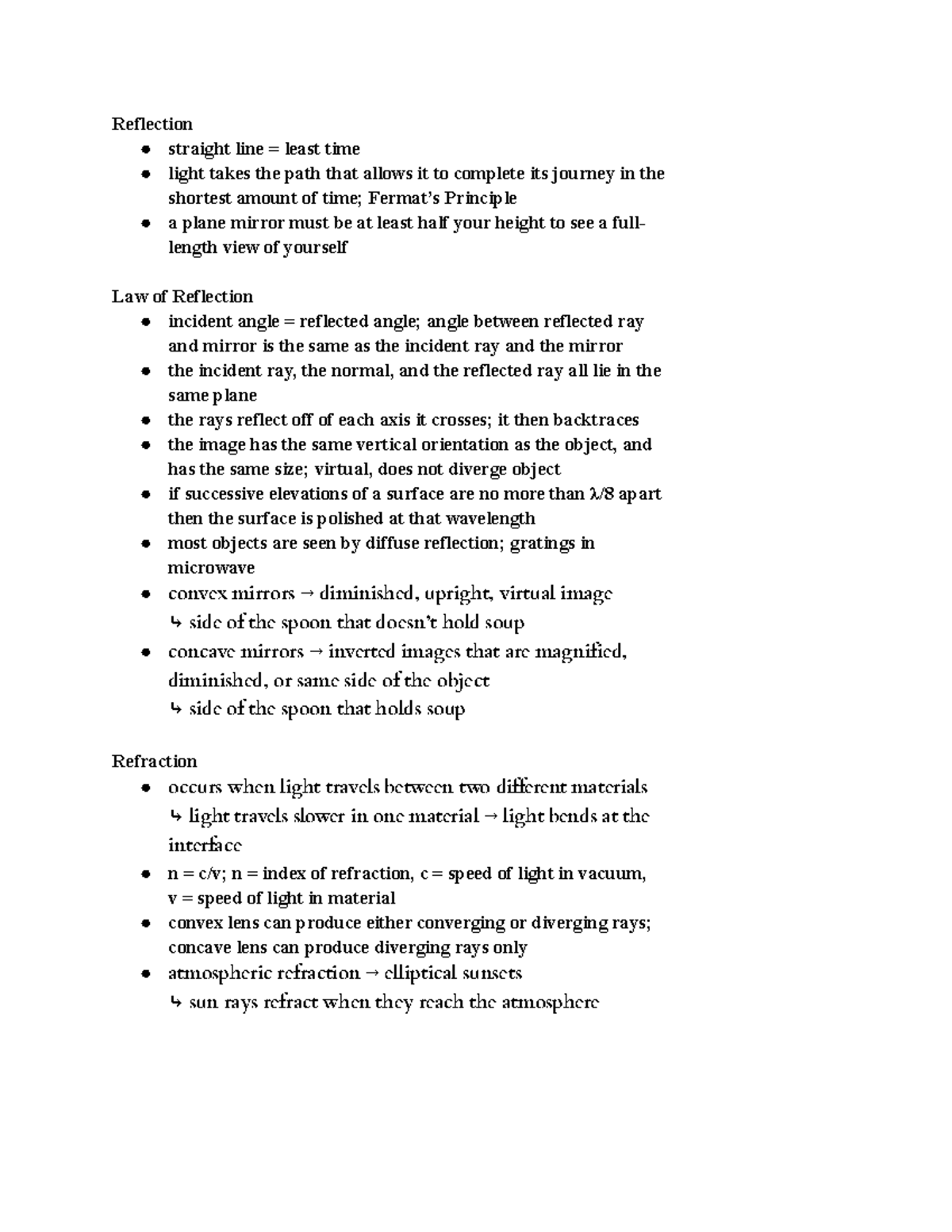 Chapter 28 Reflection and Refraction - Reflection straight line = least ...