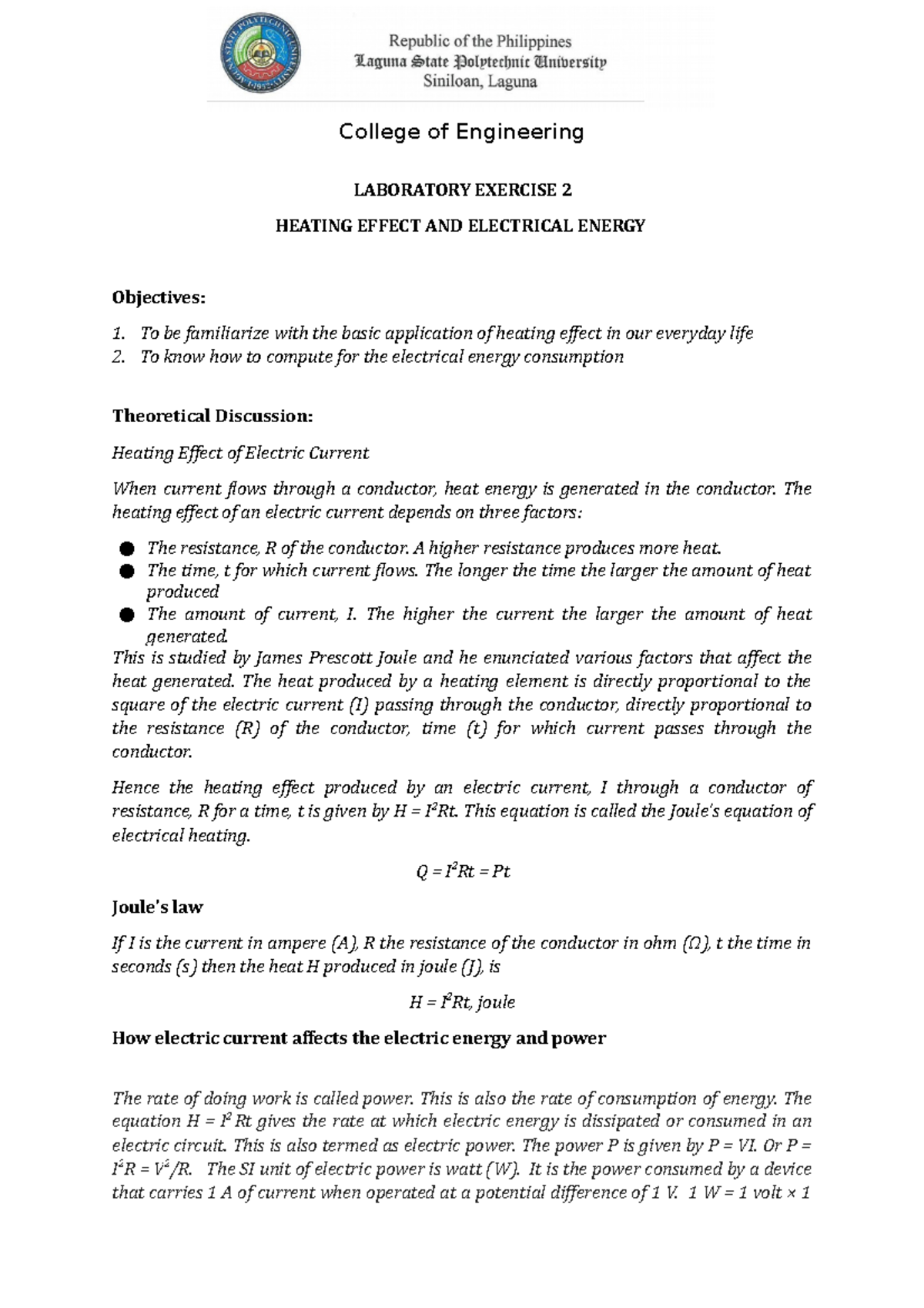 AC6 Lab Exercise 2 Electrical Engineering - College of Engineering ...