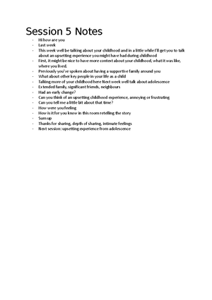 Session 3 Notes - Week 4 Session notes How are you going today ...