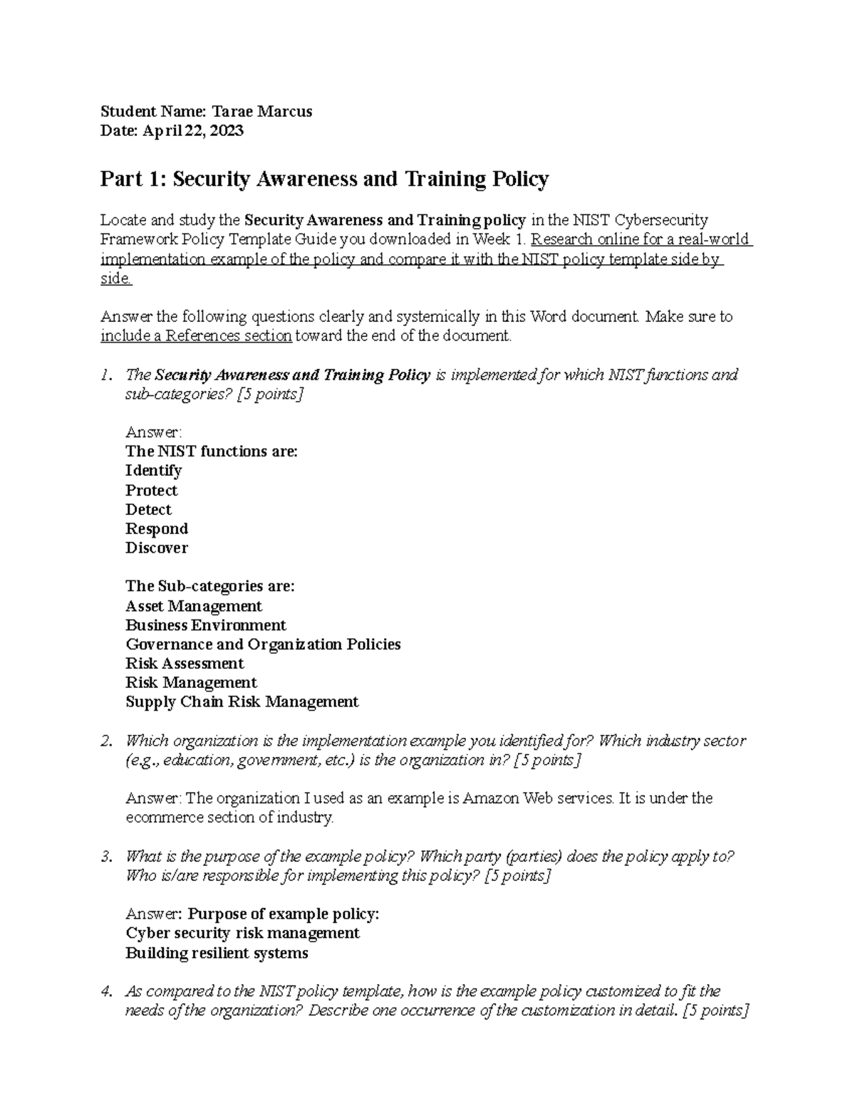 SEC310 Project Module 2 - 2 - Student Name: Tarae Marcus Date: April 22, 2023 Part 1: Security ...