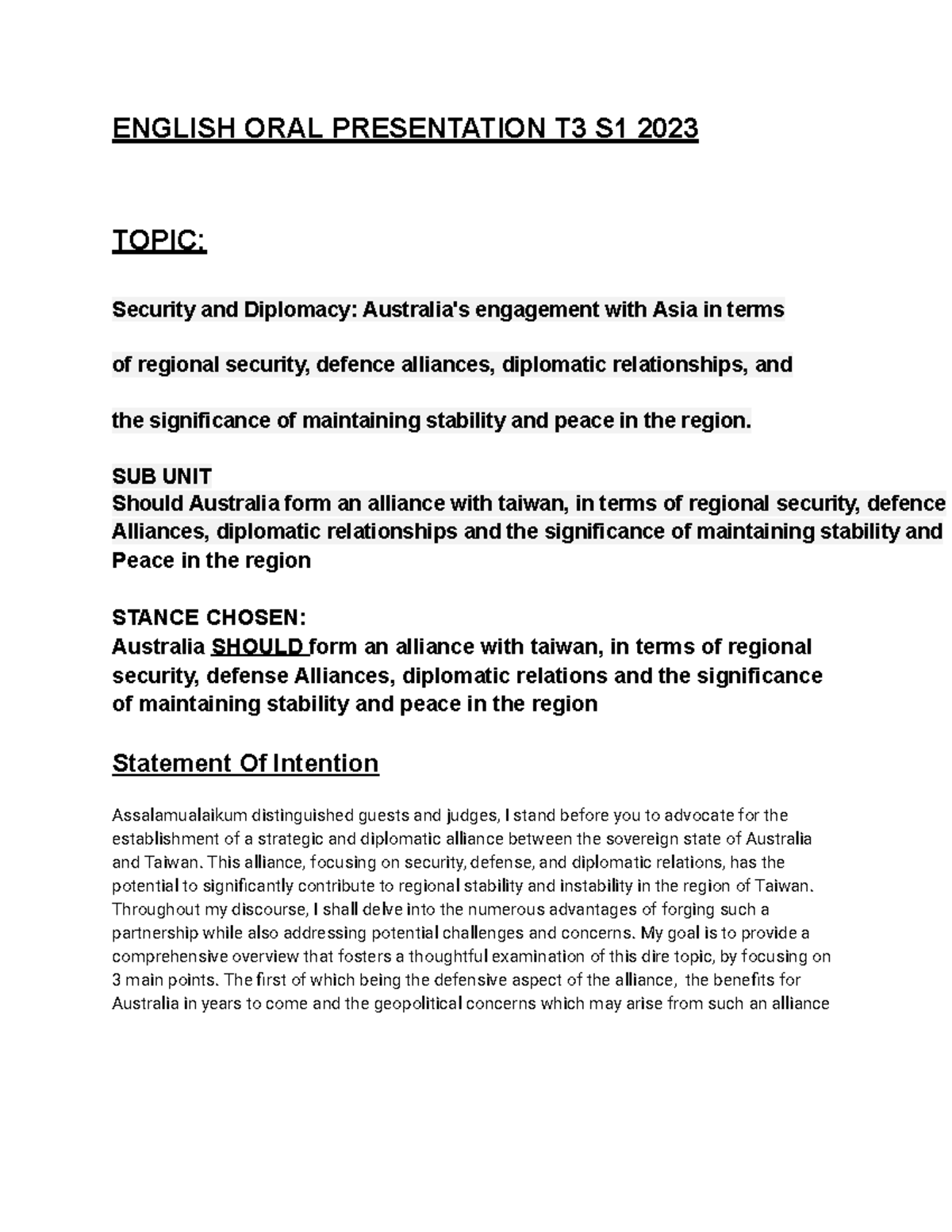 English Oral Presentation T3 S2 2023 - ENGLISH ORAL PRESENTATION T3 S1 ...
