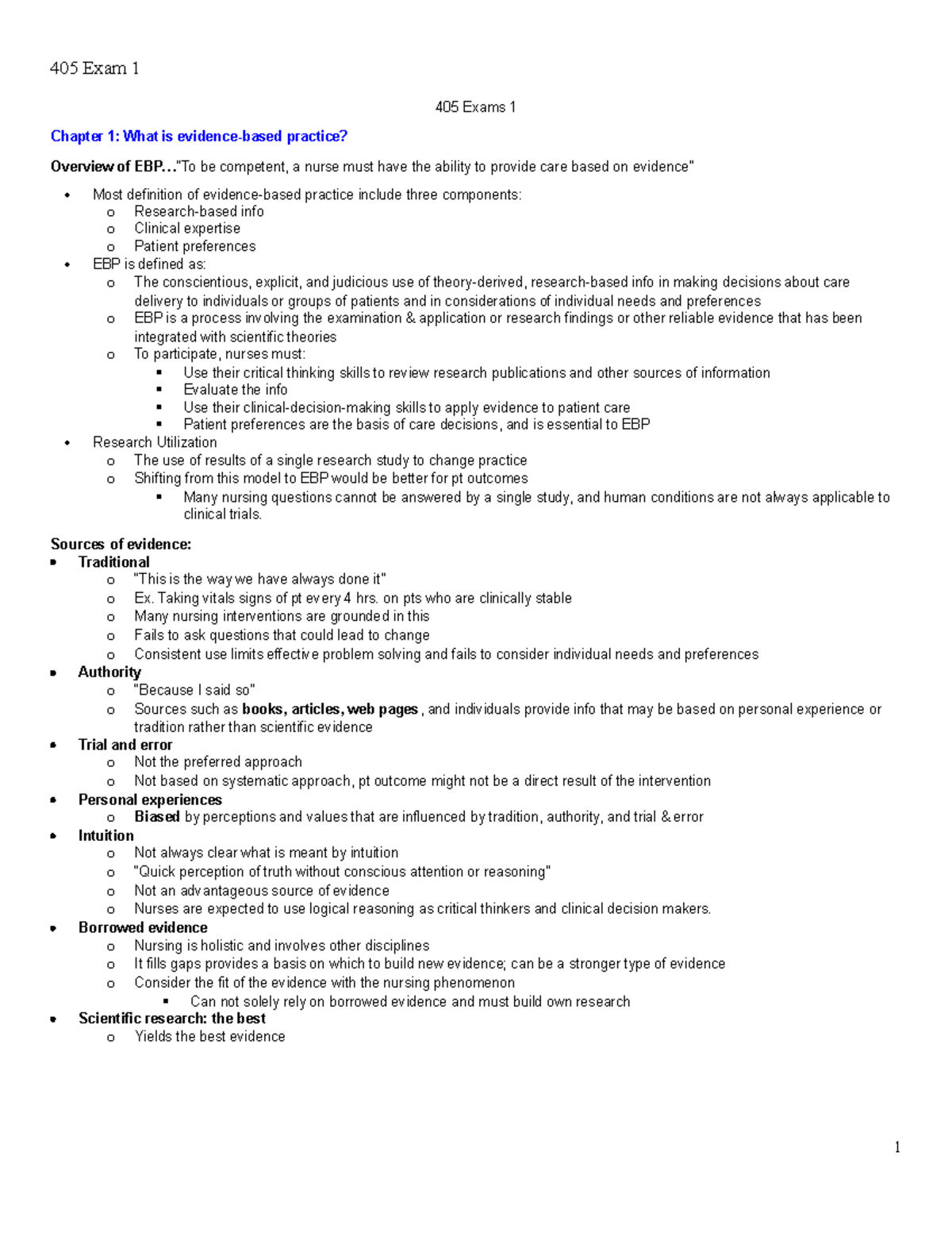 405 exam 1 notes - NURS 405 - UL Lafayette - Studocu
