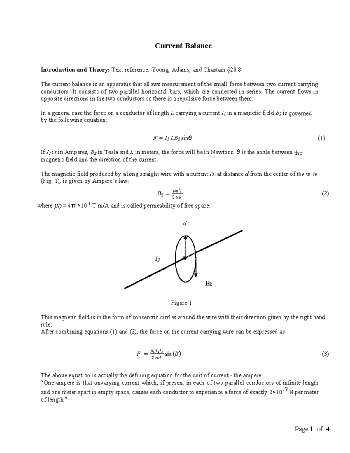 PHY114 Current Balance - Current Balance Introduction and Theory: Text ...