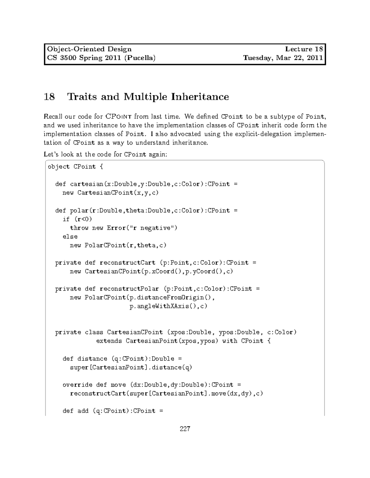 Lecture notes, lecture 18 - Traits - Design CS 3500 Spring 2011 ...