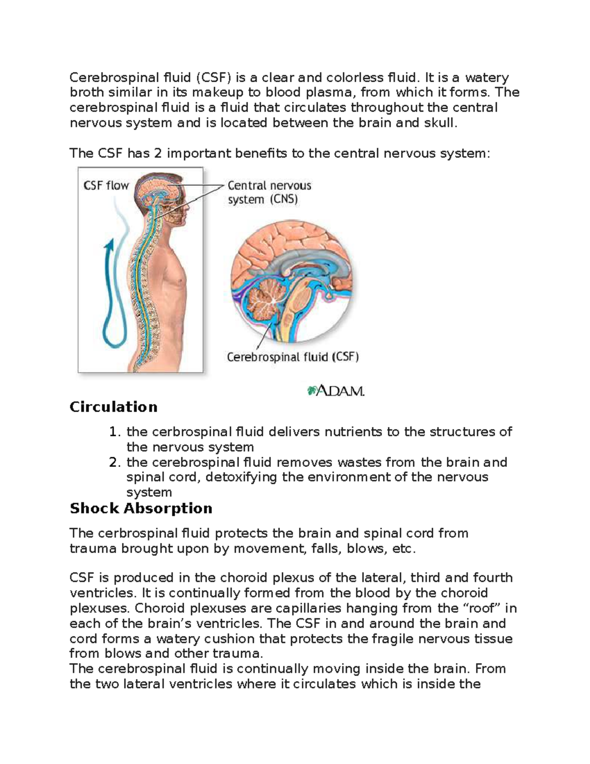 Cerebrospinal fluid - carmines - Cerebrospinal fluid (CSF) is a clear ...
