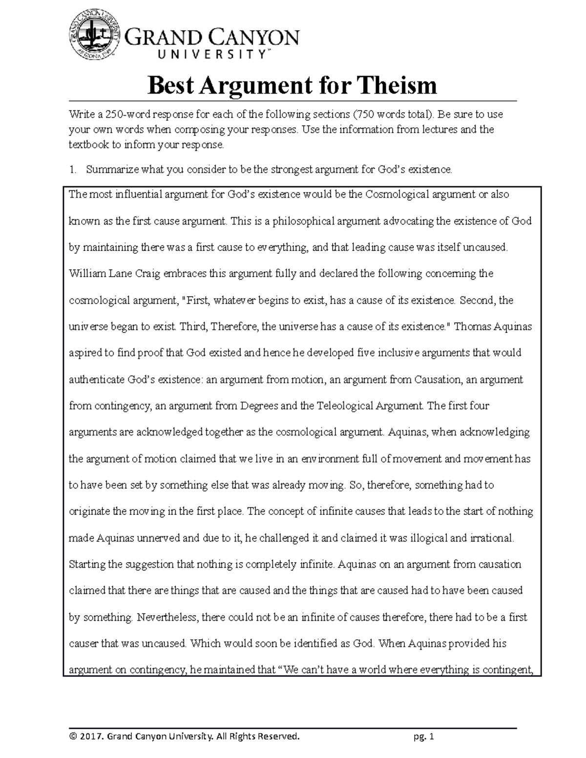 PHI 103 Topic 3 Best Argument for Theism Assignment - Best Argument for ...