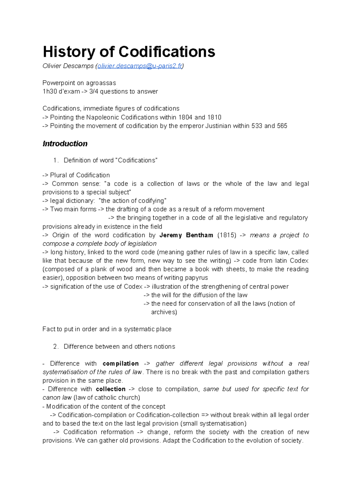 History of Codifications - History of Codifications Olivier Descamps ...