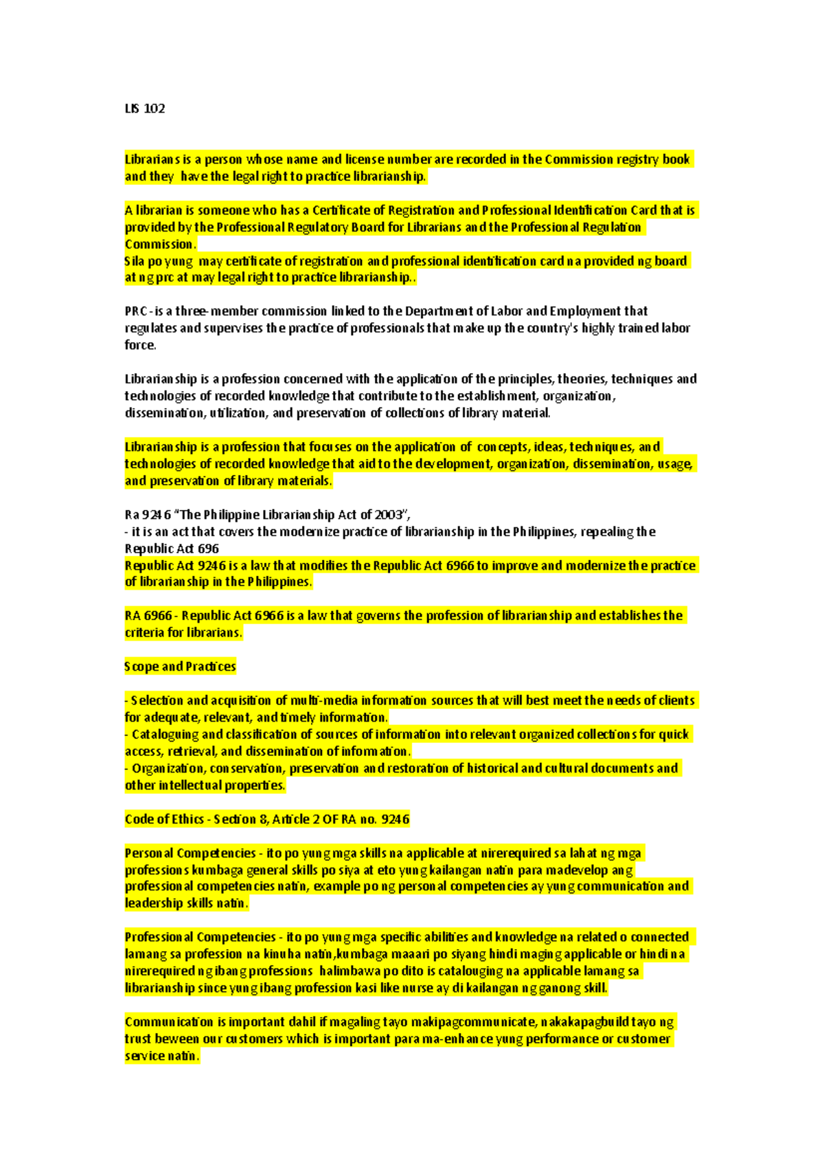 LIS 102 - BLIS - LIS 102 Librarians is a person whose name and license ...