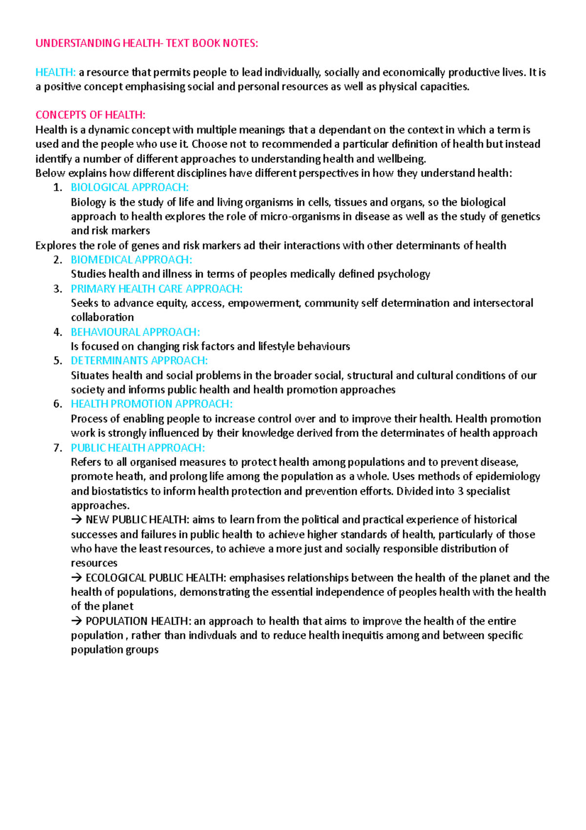Understanding Health textbook notes - UNDERSTANDING HEALTH- TEXT BOOK ...