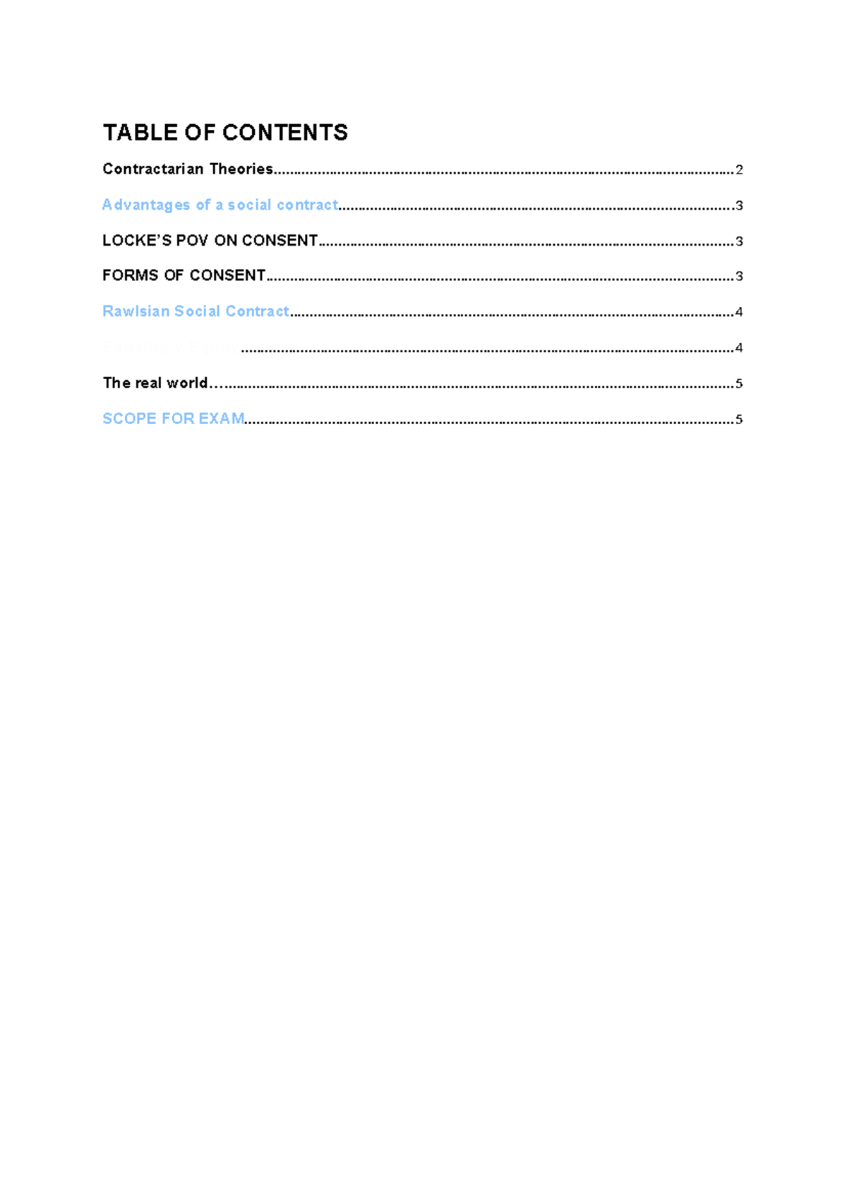 Social Contractarianism - TABLE OF CONTENTS Contractarian - Studocu