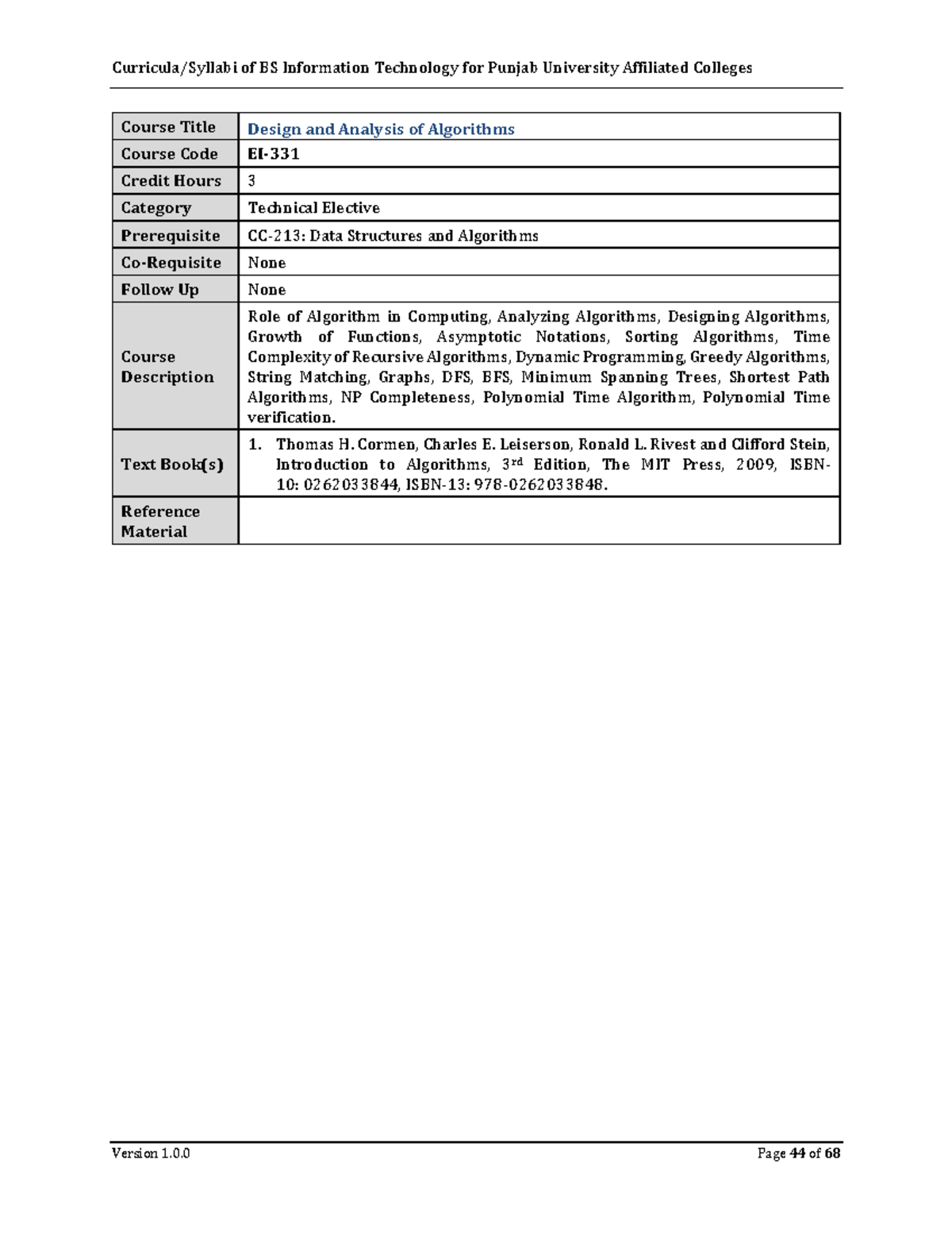 EI331 - outline - Curricula/Syllabi of BS Information Technology for ...