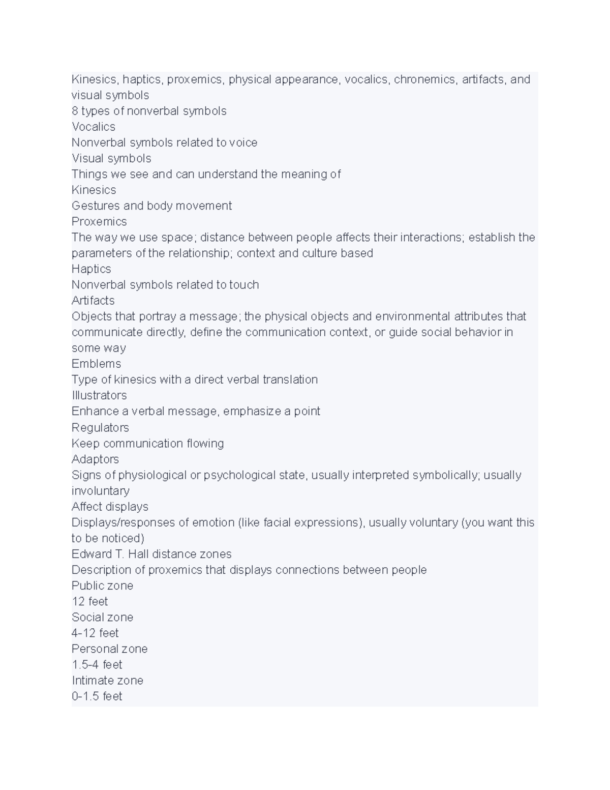 COMS 101 (61) - Lecture Notes - Kinesics, haptics, proxemics, physical ...