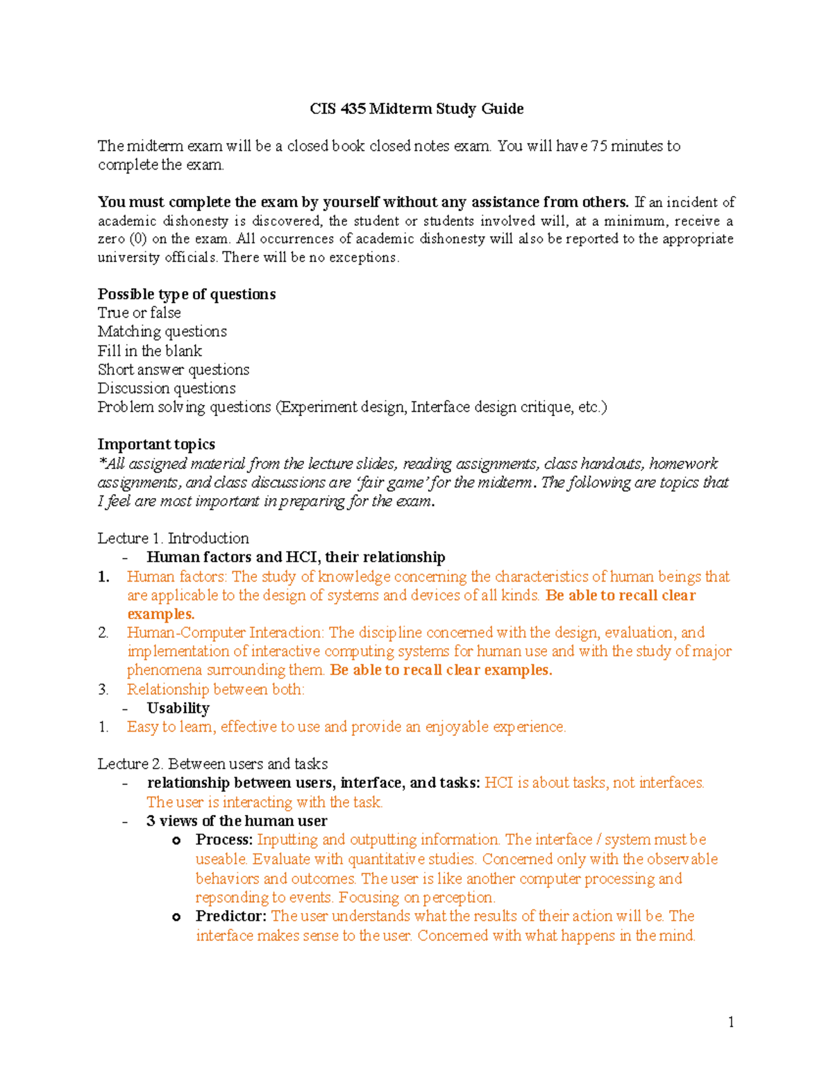 Midterm study guide 435 - Answers - CIS 435 Midterm Study Guide The midterm exam will be a ...