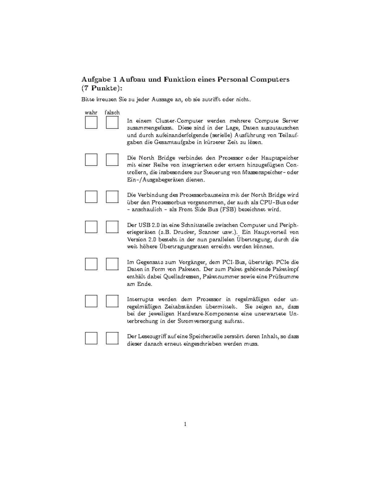 Klausur März Wintersemester 2016/2017, Fragen - Aufgabe 1 Aufbau und Funktion eines Personal ...