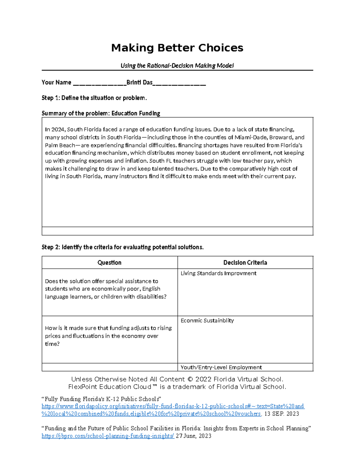 Making better choices assignment template - Making Better Choices Using ...