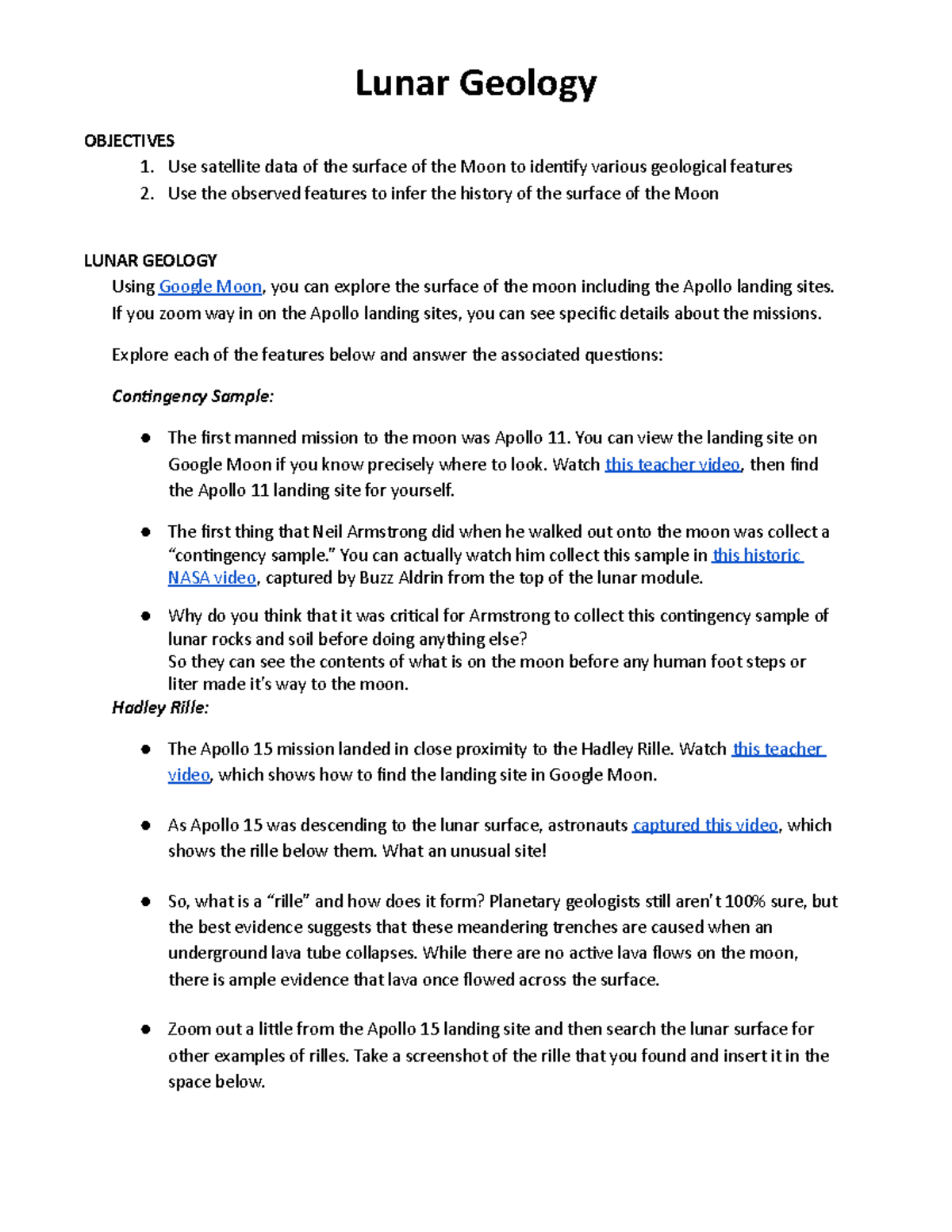 Copy of Lunar Geology - LAb assignment - Lunar Geology OBJECTIVES Use ...