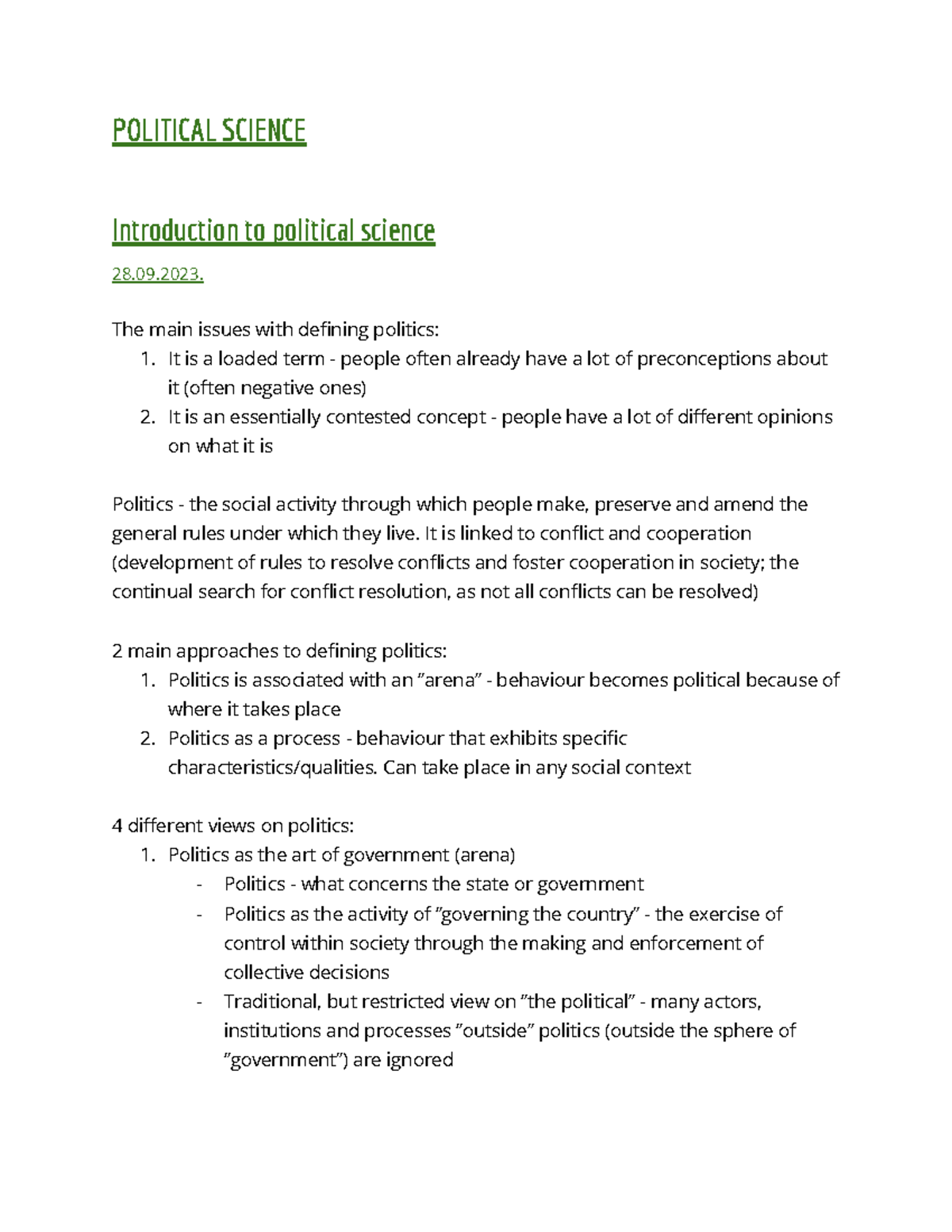 Political Science - Notes from powerpoints+book - POLITICAL SCIENCE ...