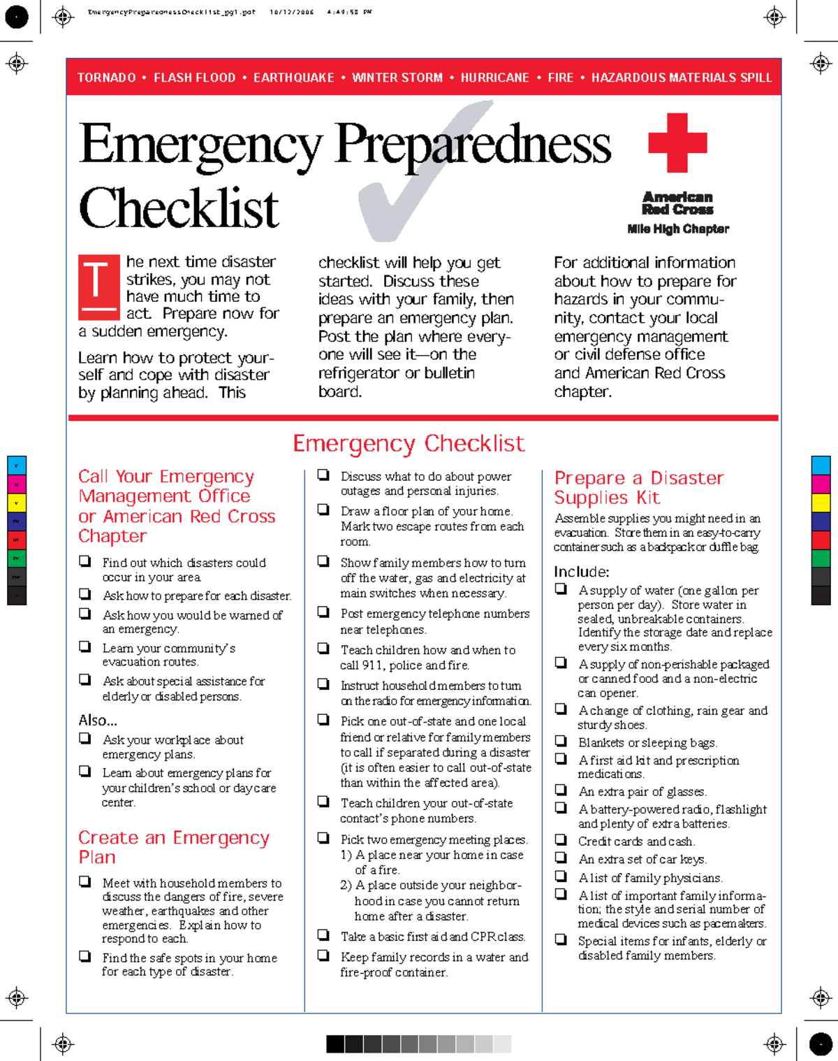 Emergency Preparedness Checklist - TORNADO • FLASH FLOOD • EARTHQUAKE ...
