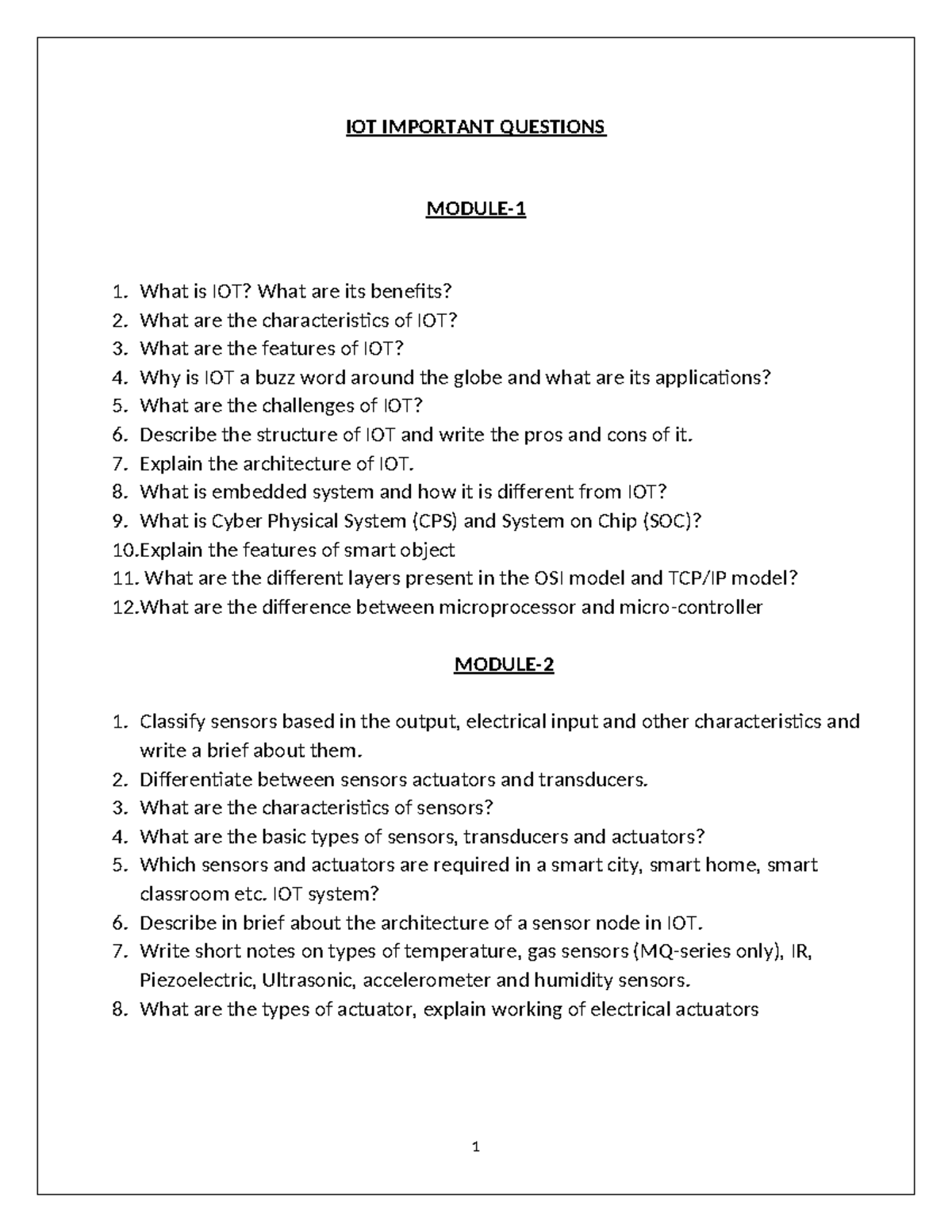 IOT Question Bank - IOT IMPORTANT QUESTIONS MODULE- What is IOT? What ...