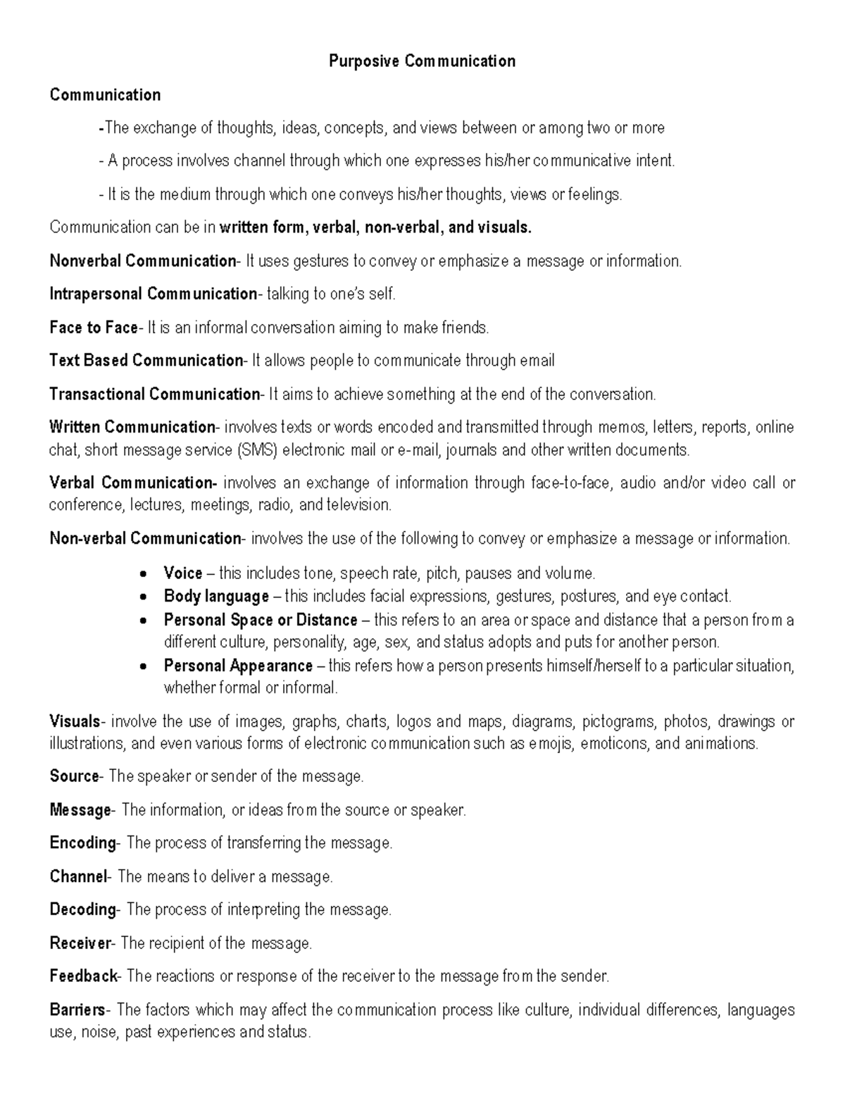 Communication - notes - Purposive Communication Communication The ...