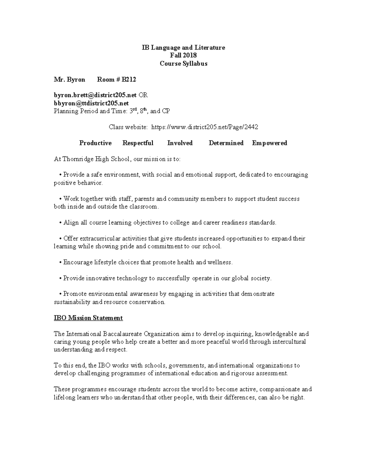 Lang and Lit syllabus fall 2018 - IB Language and Literature Fall 2018 ...