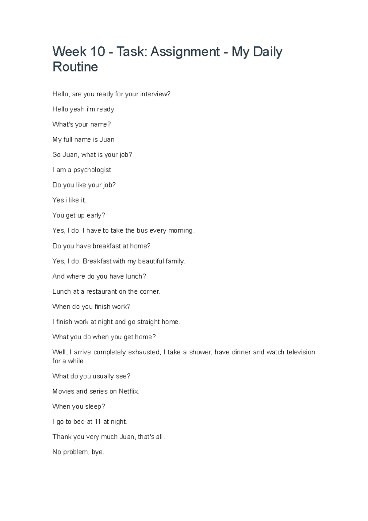 Week 10 Week 10 Task Assignment My Daily Routine Week 10 Task Assignment My Daily