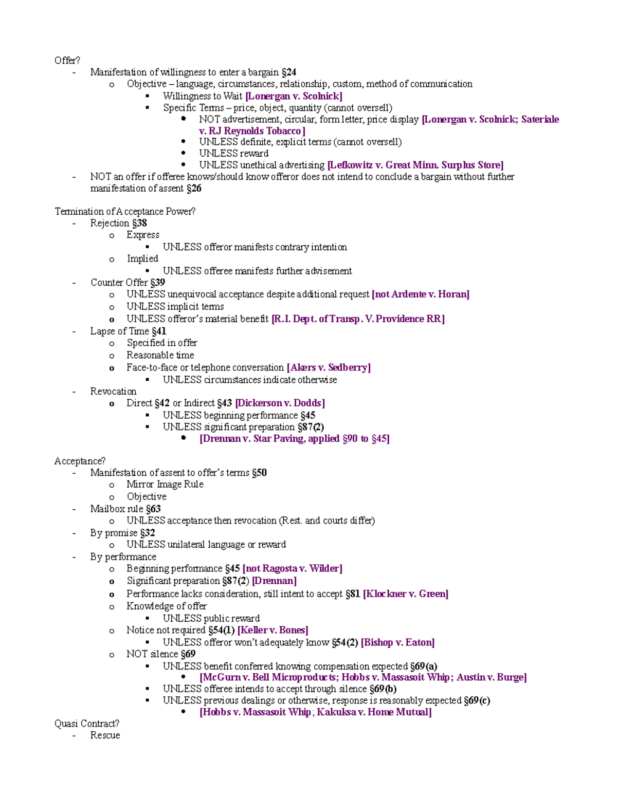 Contracts Decision Tree - Offer? Manifestation of willingness to enter ...