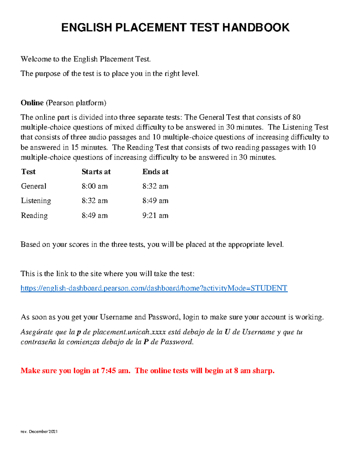 English Placement TEST Handbook - December 2021 - ENGLISH PLACEMENT ...