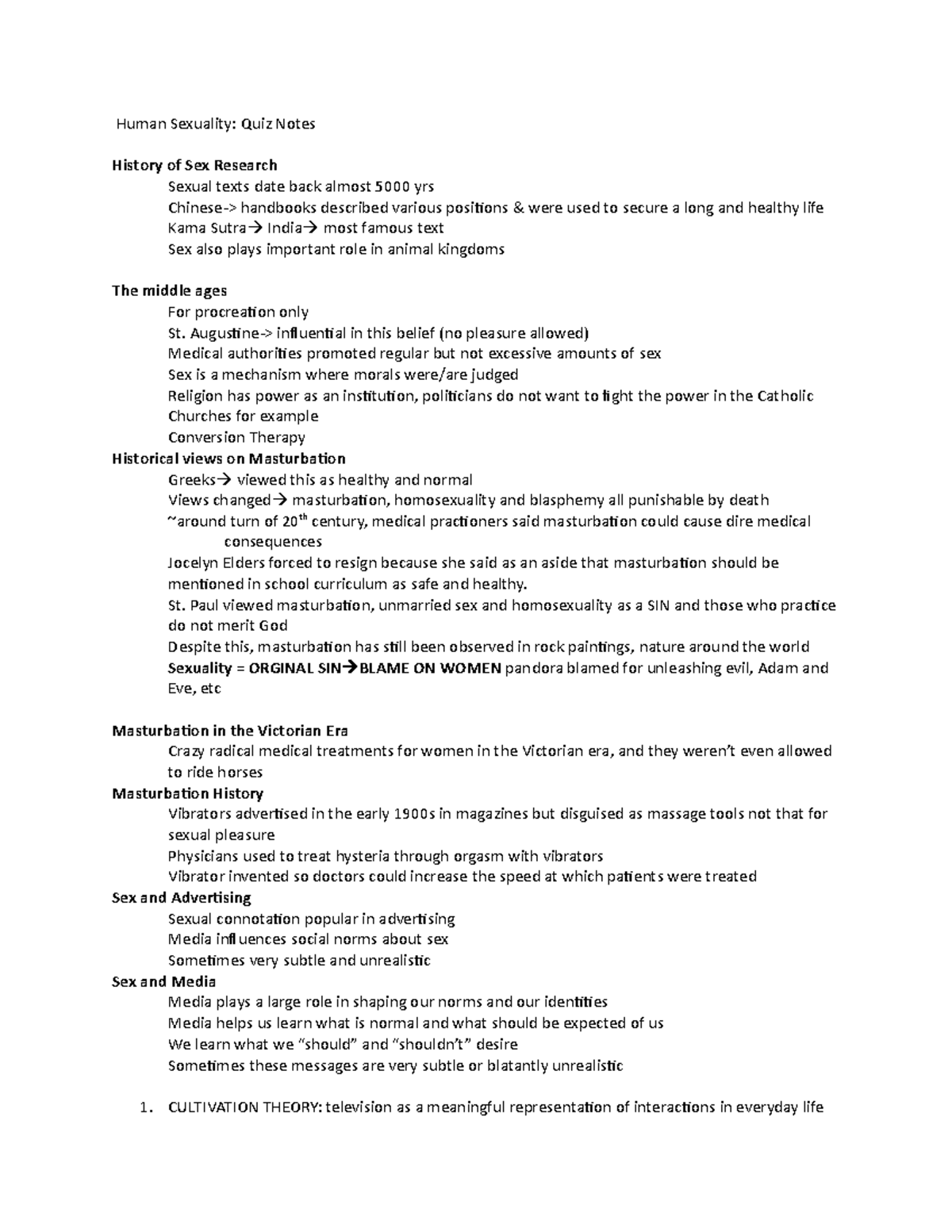 Human Sexuality Quiz 1 Notes - Human Sexuality: Quiz Notes History of ...
