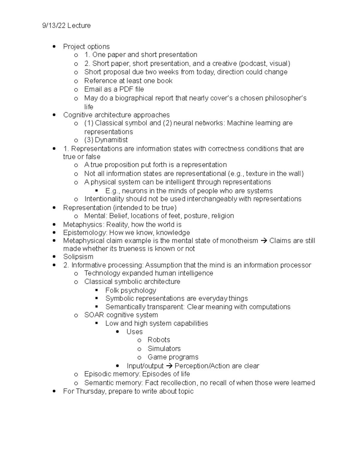 9-13-22 Lecture - Term: Fall 2022 - 9/13/22 Lecture Project options o 1 ...