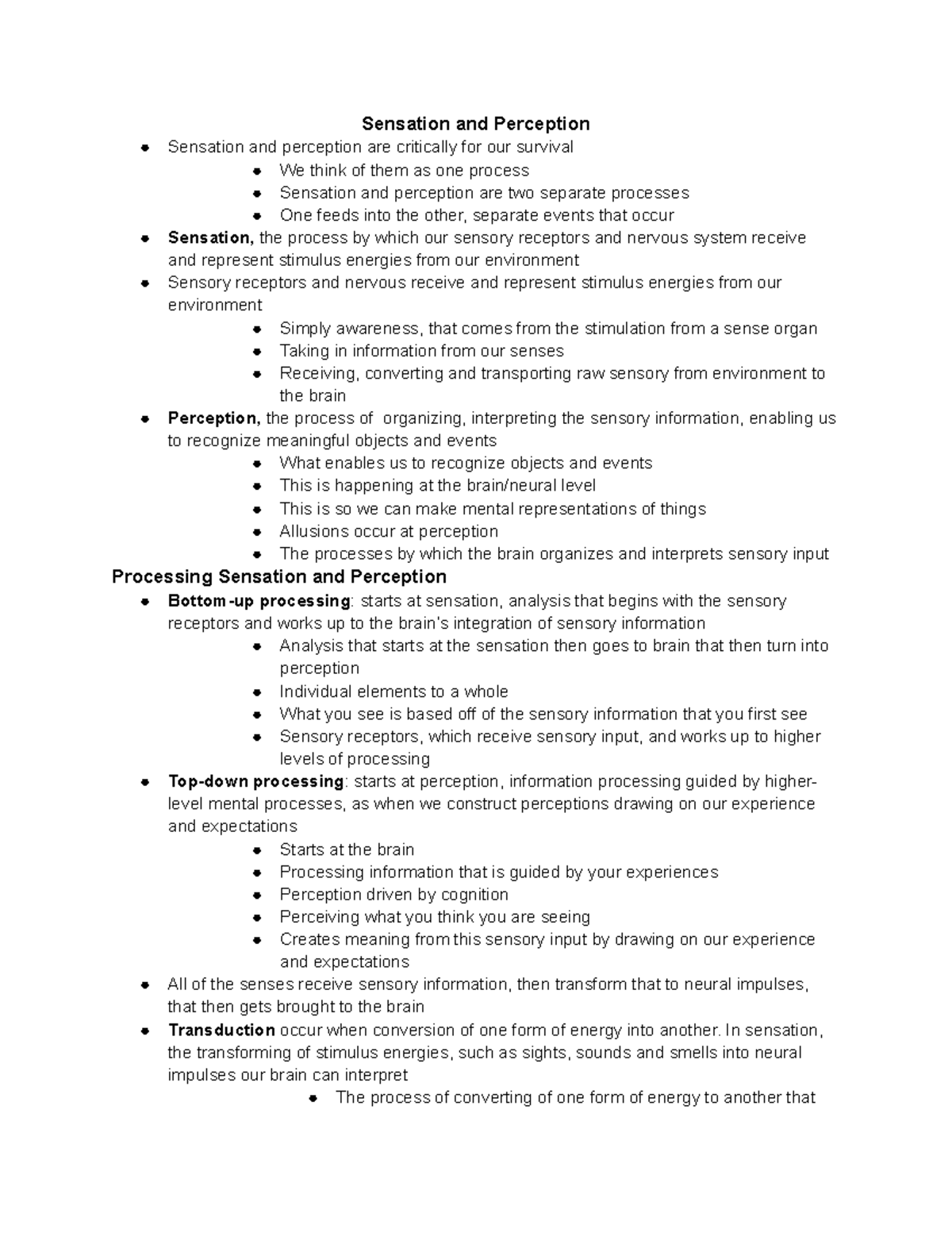 Psychology Chapter 6 - Lecture notes 6 - Sensation and Perception ...