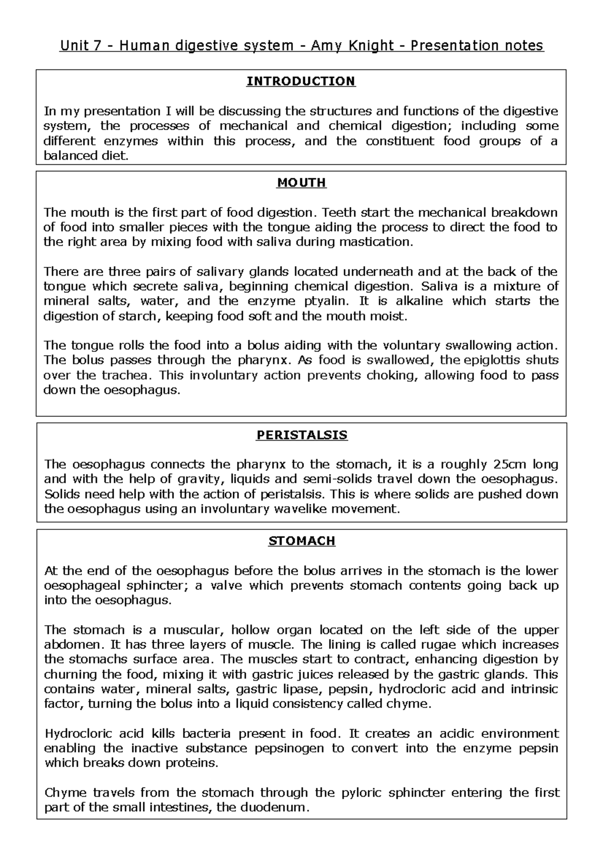 Unit 7 - Digestion Presentation notes - Final Draft - Unit 7 - Human ...
