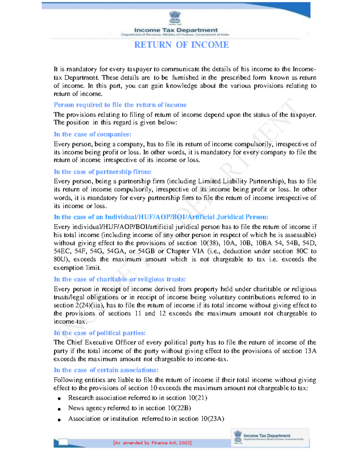 4. return of income - notes - RETURN OF INCOME It is mandatory for ...