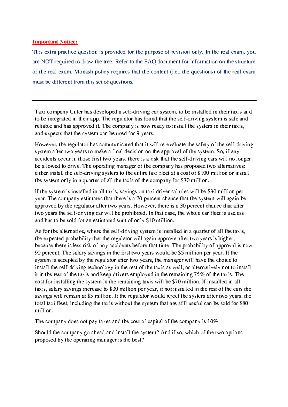 Additional Question - Decision TREE Analysis - Important Notice: This ...