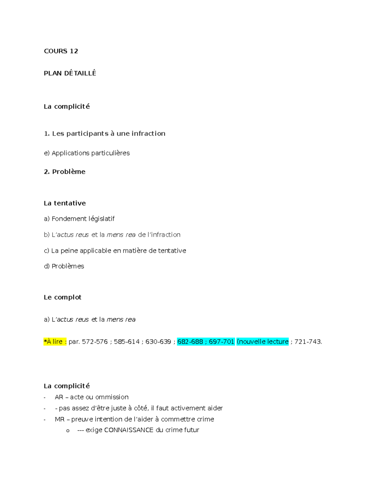 Cours 12 1505 - DRT1505 Hugues Parent - COURS 12 PLAN DÉTAILLÉ La ...