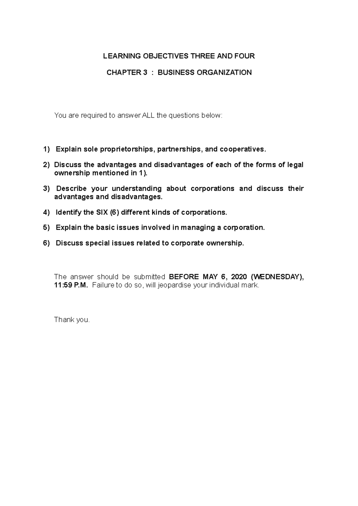 ASM 401 - Chapter 3 Individual - LEARNING OBJECTIVES THREE AND FOUR ...