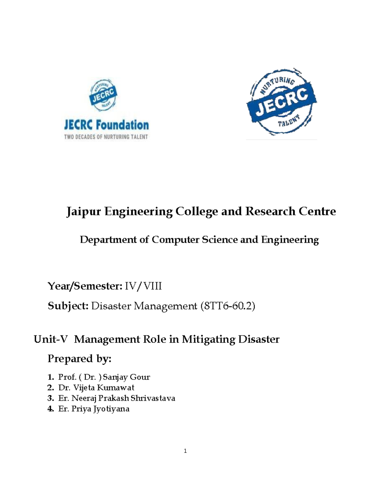 DM UNIT 5 - Jaipur Engineering College and Research Centre Department of Computer Science and ...