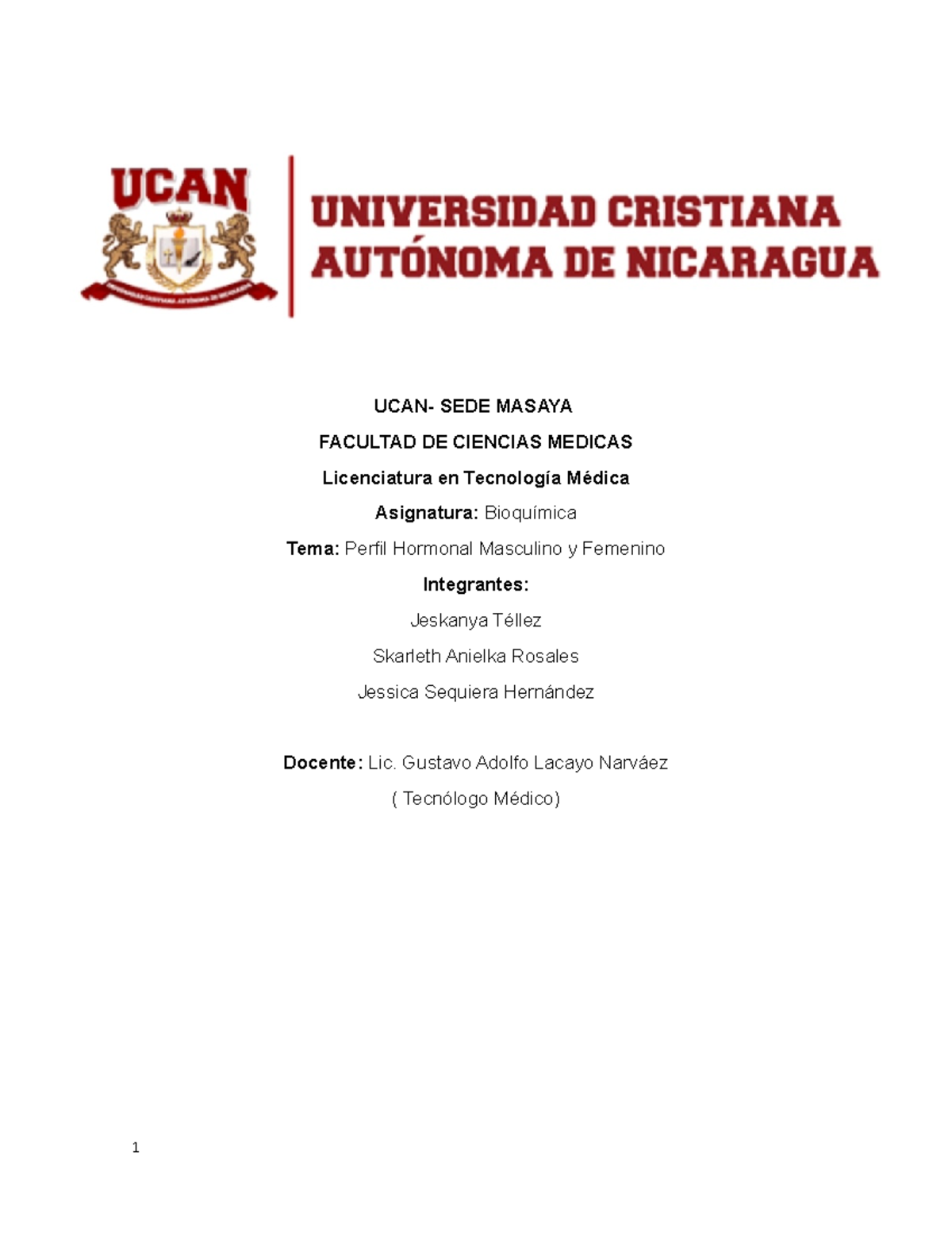 Trabajo - UCAN- SEDE MASAYA FACULTAD DE CIENCIAS MEDICAS Licenciatura ...