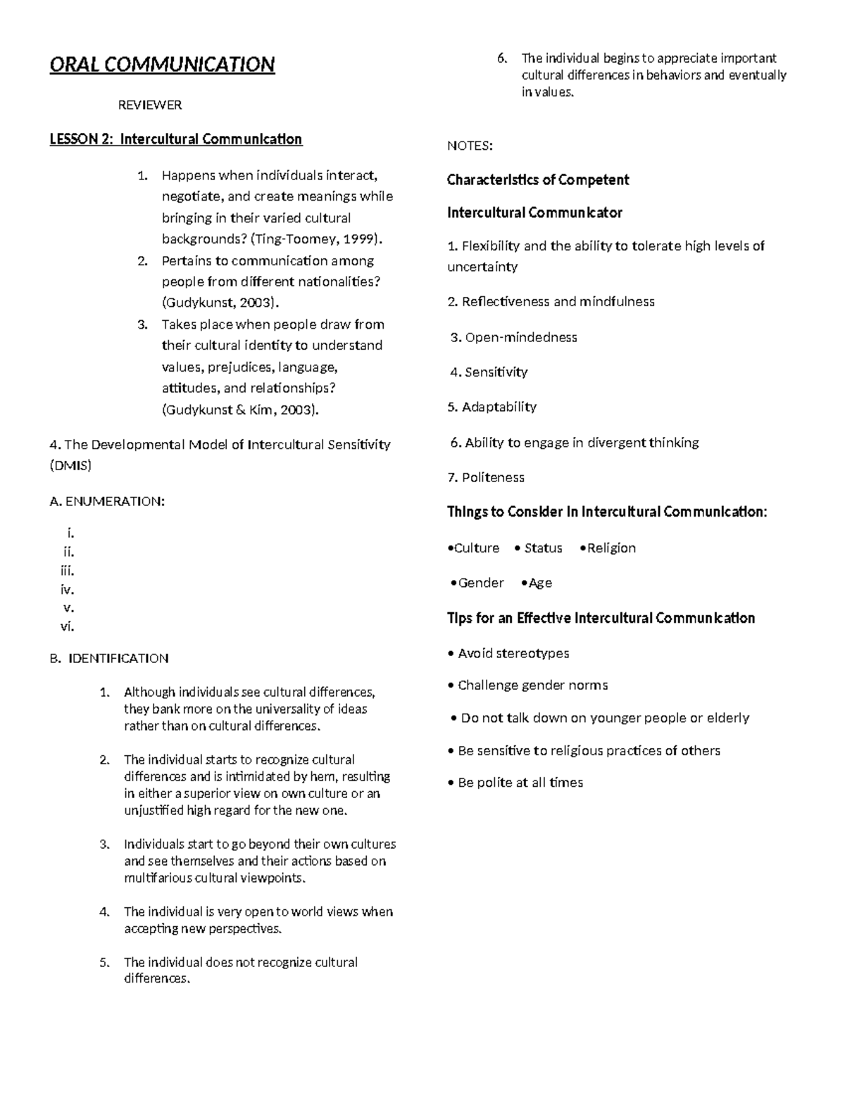 PT - IDK - ORAL COMMUNICATION REVIEWER LESSON 2: Intercultural ...