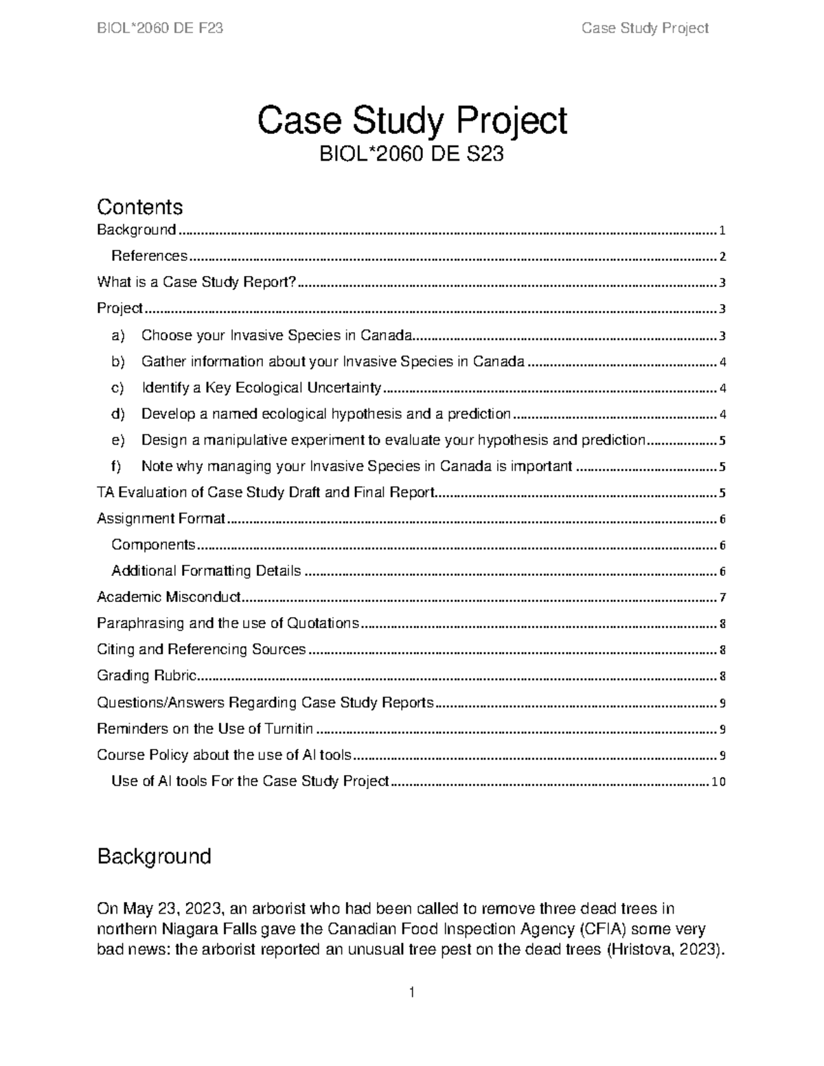 Instructions - Case Study Project - BIOL 2060 DE F23 - updated 3 Oct ...