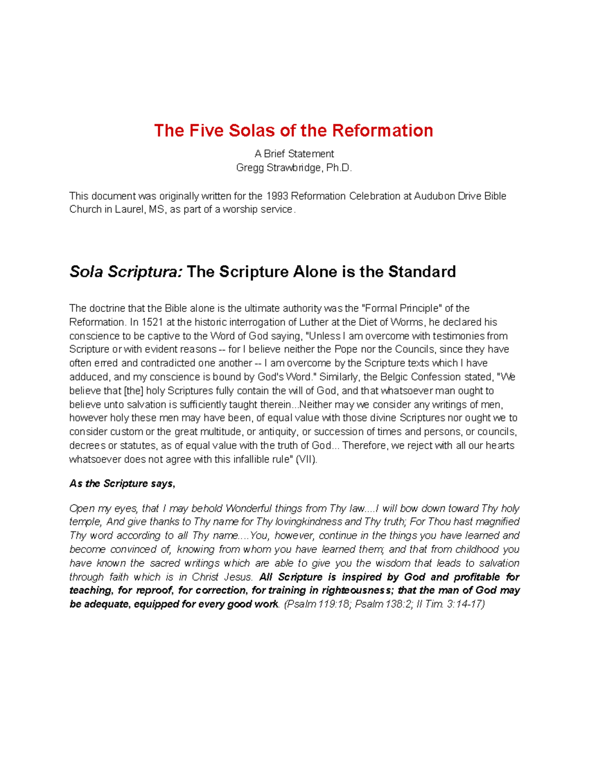 The five solas - The Five Solas of the Reformation A Brief Statement ...