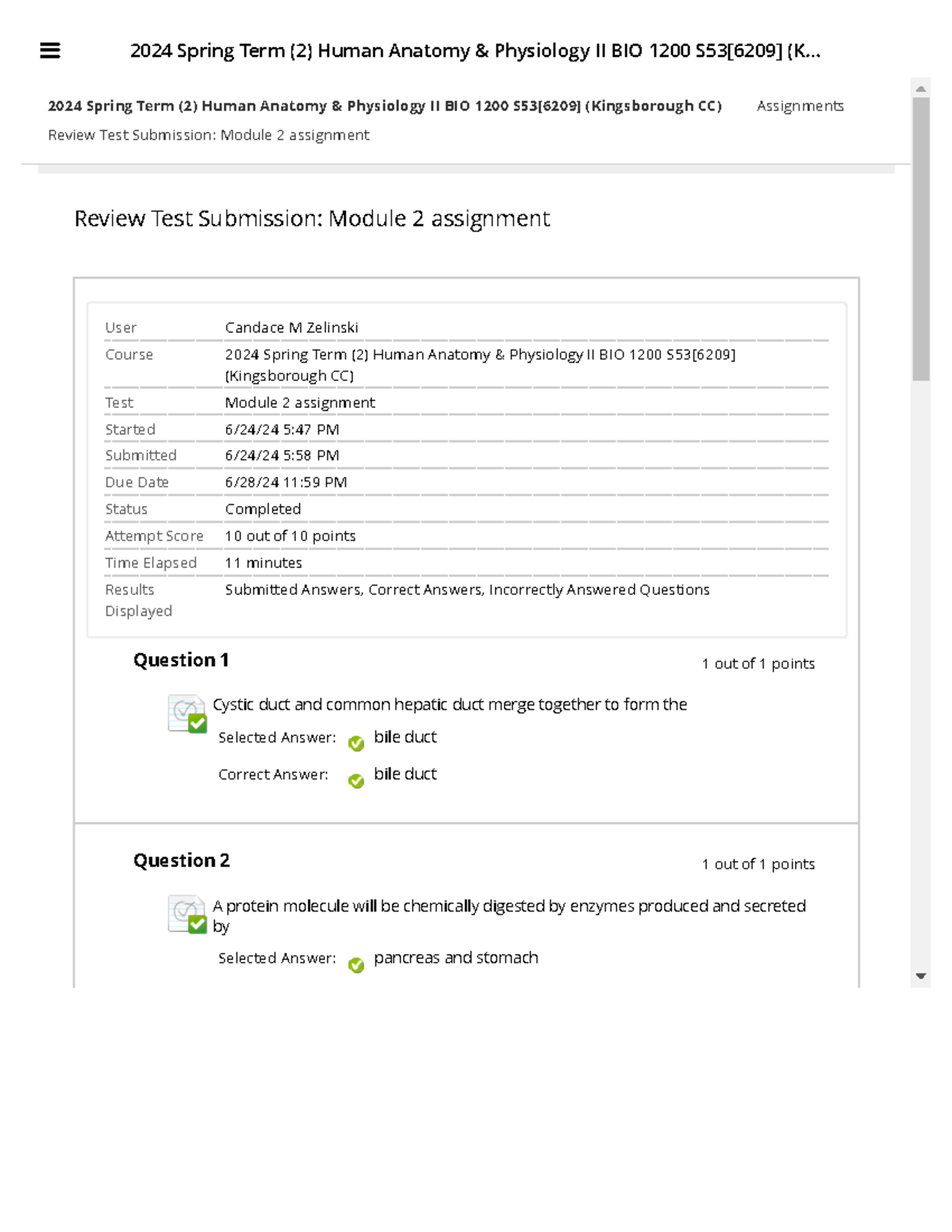 Review Test Submission Digestive assignment – 2024 - 2024 Spring Term ...