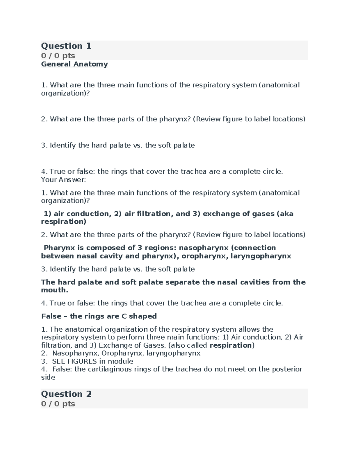 Portage AP 1 Exam 2 Study Guide - Question 1 0 / 0 pts General Anatomy ...